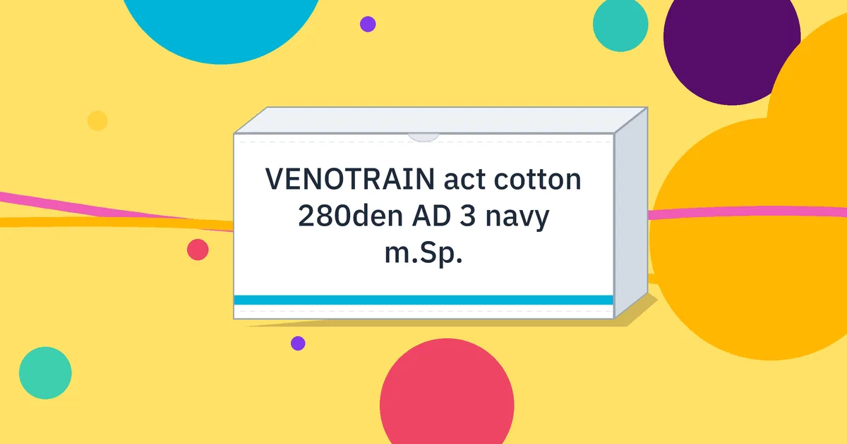 Symbolbild: Packung mit der Aufschrift VENOTRAIN act cotton 280den AD 3 navy m.Sp. (PZN 16209647) – Verfügbarkeit und Bezug in Apotheken in Frankfurt am Main