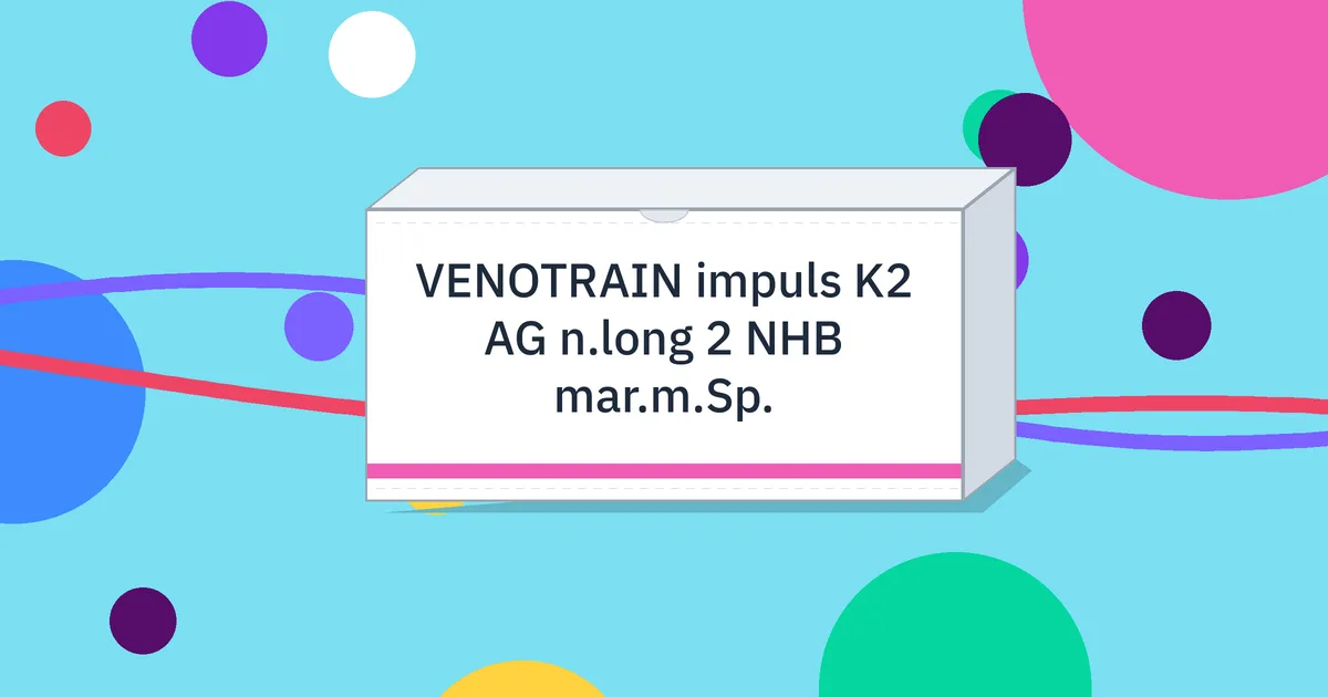 Symbolbild: Packung mit der Aufschrift VENOTRAIN impuls K2 AG n.long 2 NHB mar.m.Sp. (PZN 15214095) – Verfügbarkeit und Bezug in Apotheken in Frankfurt am Main