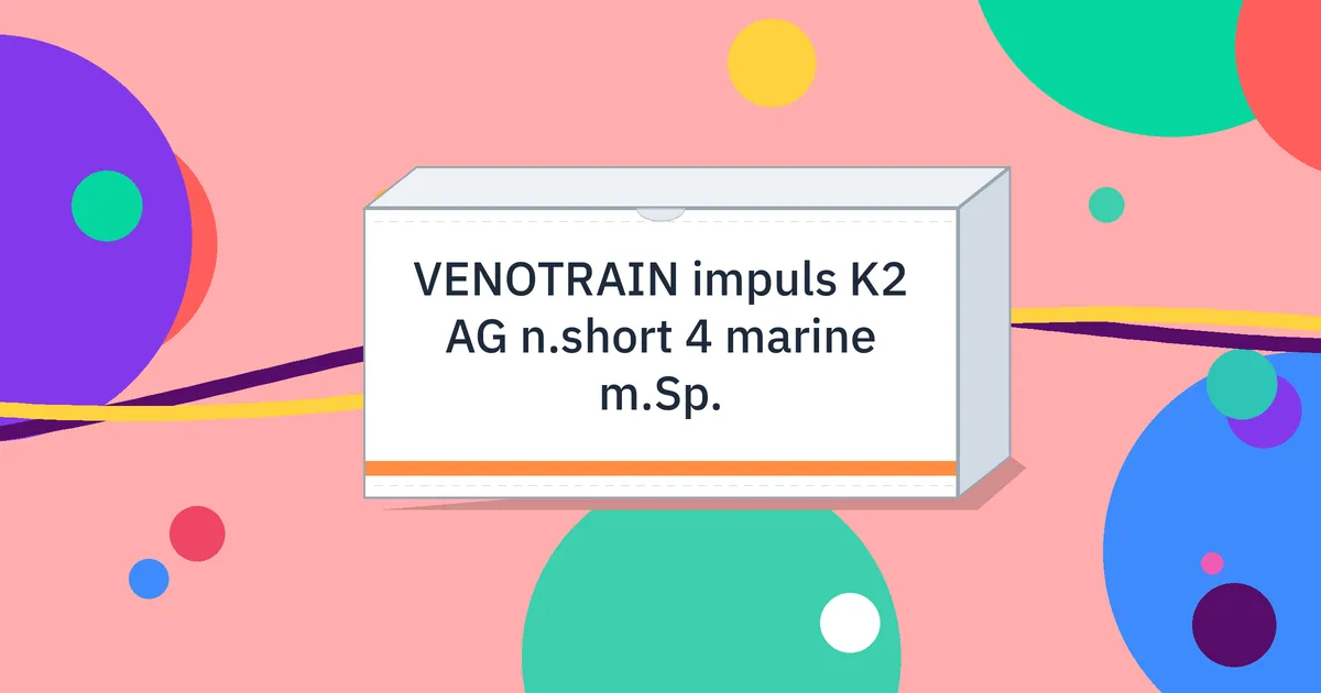Symbolbild: Packung mit der Aufschrift VENOTRAIN impuls K2 AG n.short 4 marine m.Sp. (PZN 15211694) – Verfügbarkeit und Bezug in Apotheken in Frankfurt am Main