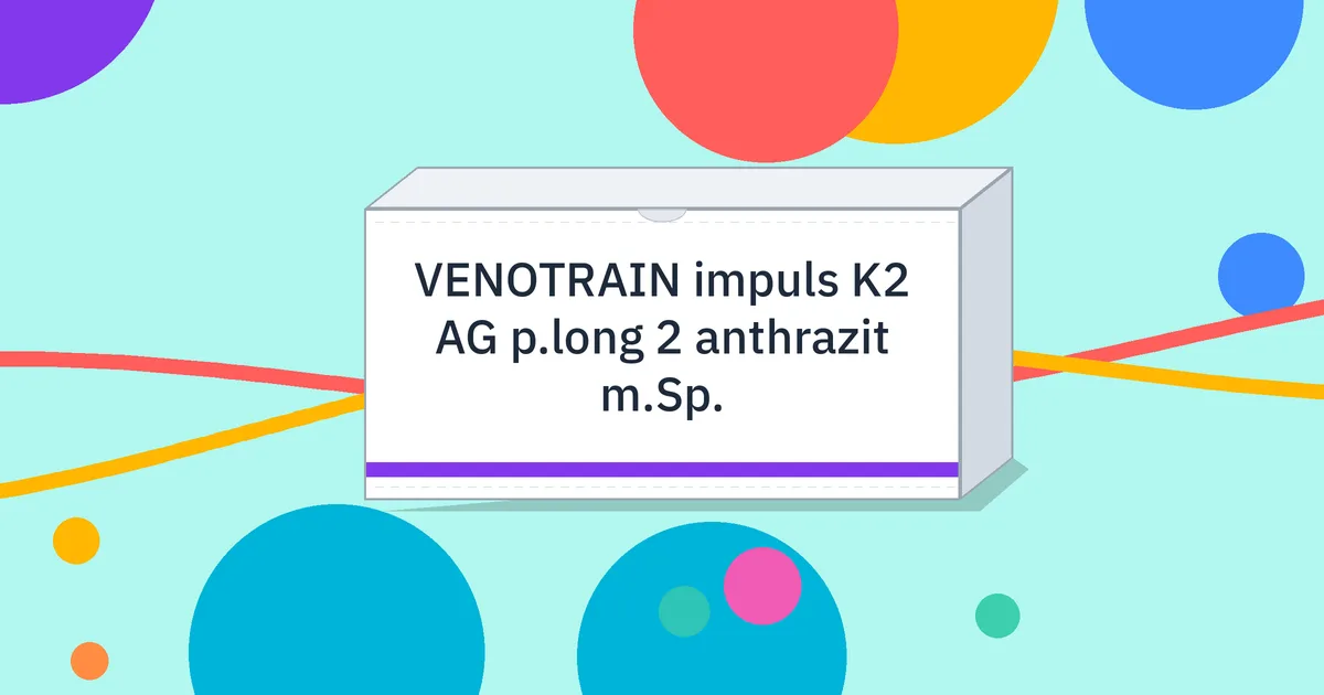 Symbolbild: Packung mit der Aufschrift VENOTRAIN impuls K2 AG p.long 2 anthrazit m.Sp. (PZN 15212469) – Verfügbarkeit und Bezug in Apotheken in Frankfurt am Main
