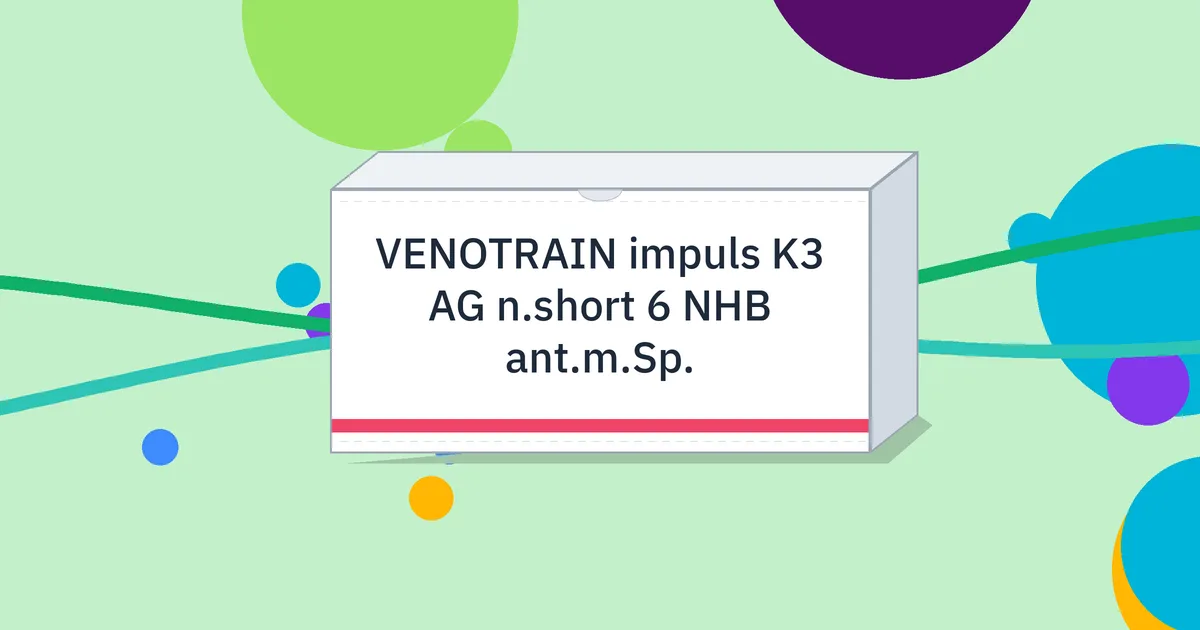 Symbolbild: Packung mit der Aufschrift VENOTRAIN impuls K3 AG n.short 6 NHB ant.m.Sp. (PZN 15215841) – Verfügbarkeit und Bezug in Apotheken in Frankfurt am Main