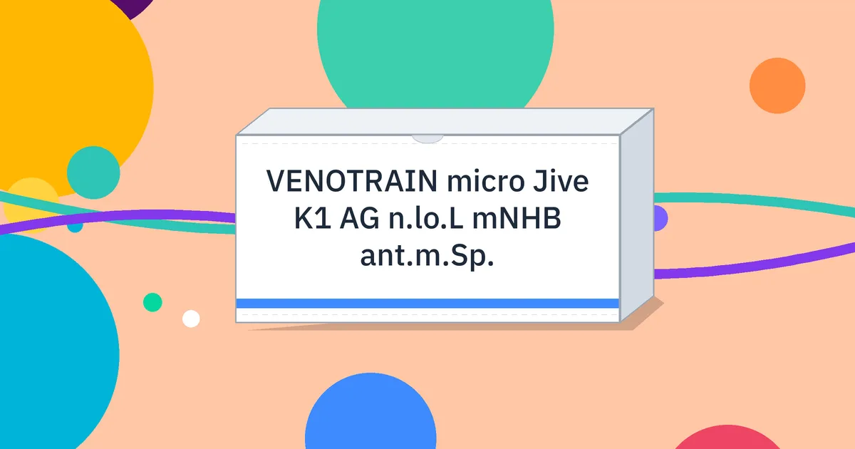 Symbolbild: Packung mit der Aufschrift VENOTRAIN micro Jive K1 AG n.lo.L mNHB ant.m.Sp. (PZN 17761051) – Verfügbarkeit und Bezug in Apotheken in Frankfurt am Main