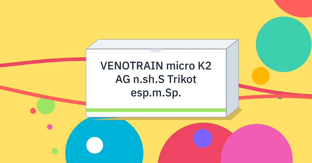 Symbolbild: Packung mit der Aufschrift VENOTRAIN micro K2 AG n.sh.S Trikot esp.m.Sp. (PZN 05712900) – Verfügbarkeit und Bezug in Apotheken in Frankfurt am Main