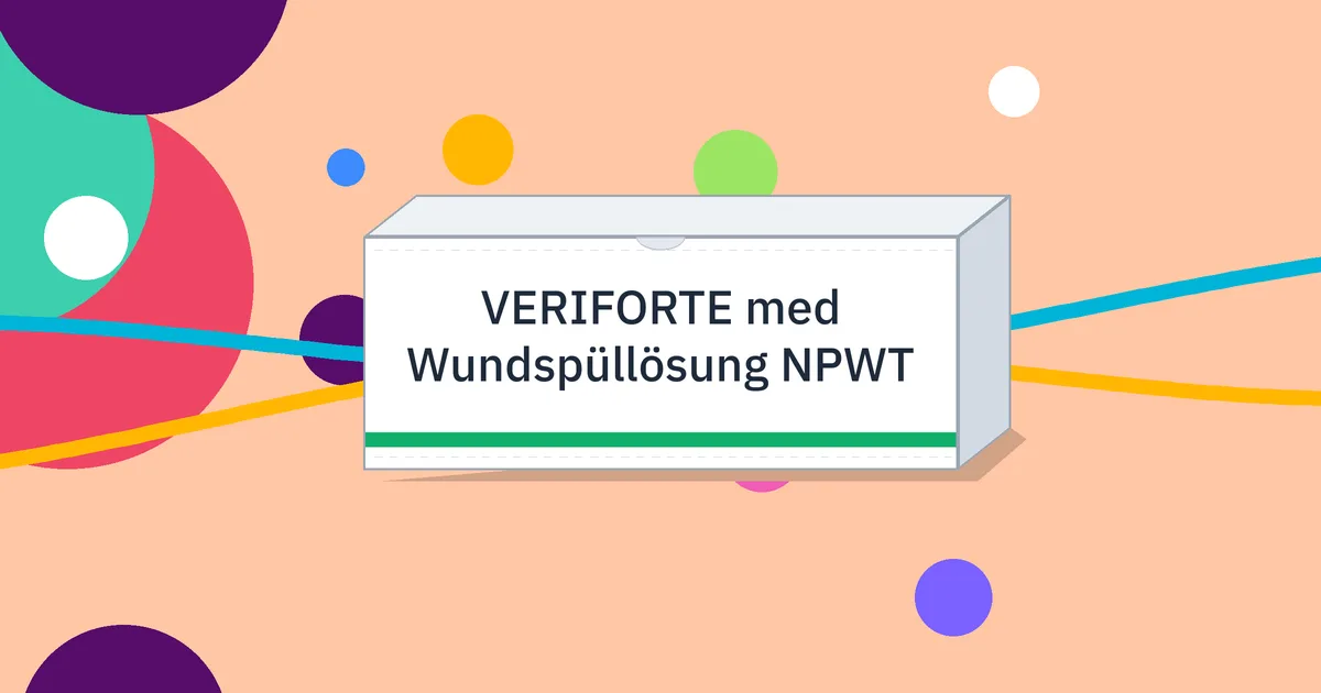Symbolbild: Packung mit der Aufschrift VERIFORTE med Wundspüllösung NPWT (PZN 13860750) – Verfügbarkeit und Bezug in Apotheken in Frankfurt am Main