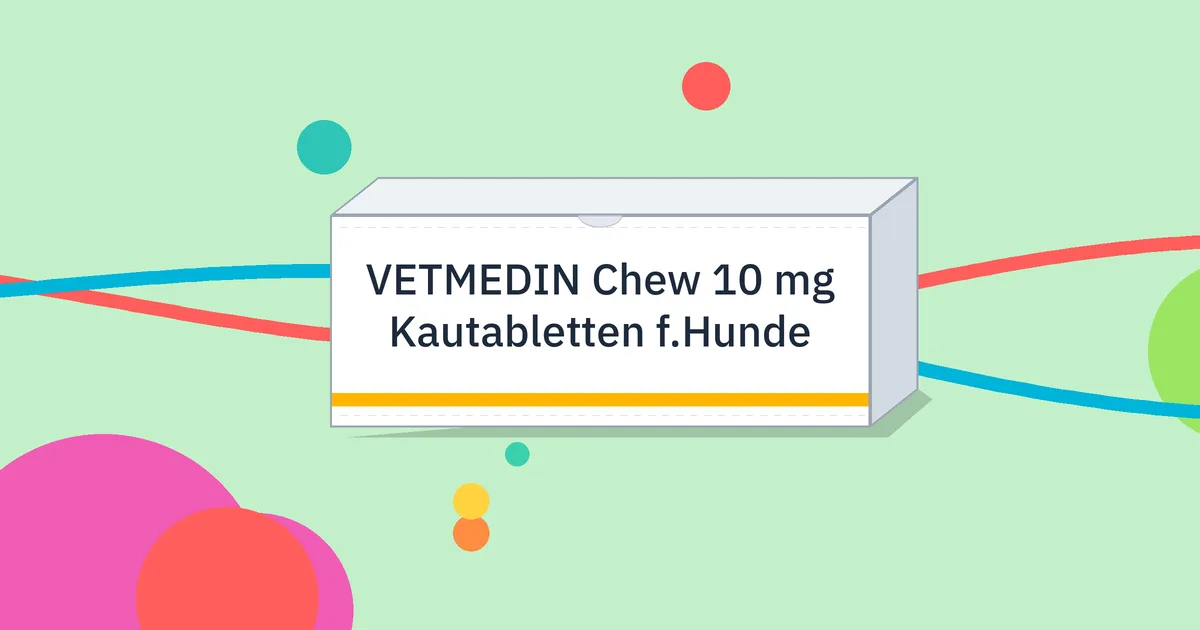 Symbolbild: Packung mit der Aufschrift VETMEDIN Chew 10 mg Kautabletten f.Hunde (PZN 11674747) – Verfügbarkeit und Bezug in Apotheken in Frankfurt am Main