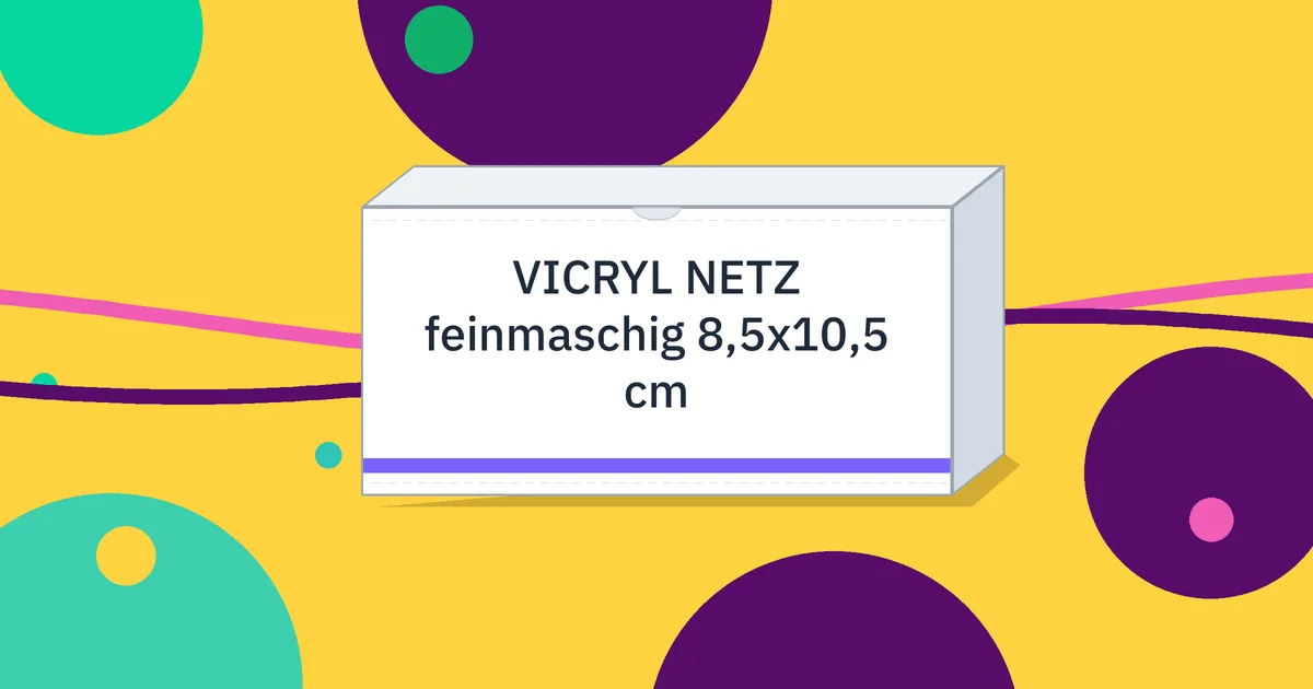 Symbolbild: Packung mit der Aufschrift VICRYL NETZ feinmaschig 8,5x10,5 cm (PZN 16256150) – Verfügbarkeit und Bezug in Apotheken in Frankfurt am Main