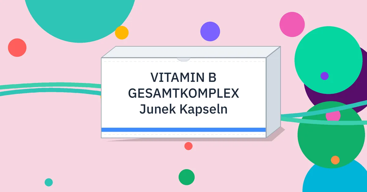 Symbolbild: Packung mit der Aufschrift VITAMIN B GESAMTKOMPLEX Junek Kapseln (PZN 10051582) – Verfügbarkeit und Bezug in Apotheken in Frankfurt am Main