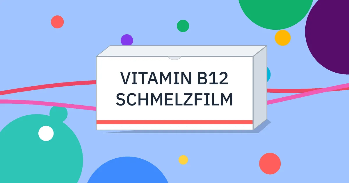 Symbolbild: Packung mit der Aufschrift VITAMIN B12 SCHMELZFILM (PZN 19823342) – Verfügbarkeit und Bezug in Apotheken in Frankfurt am Main