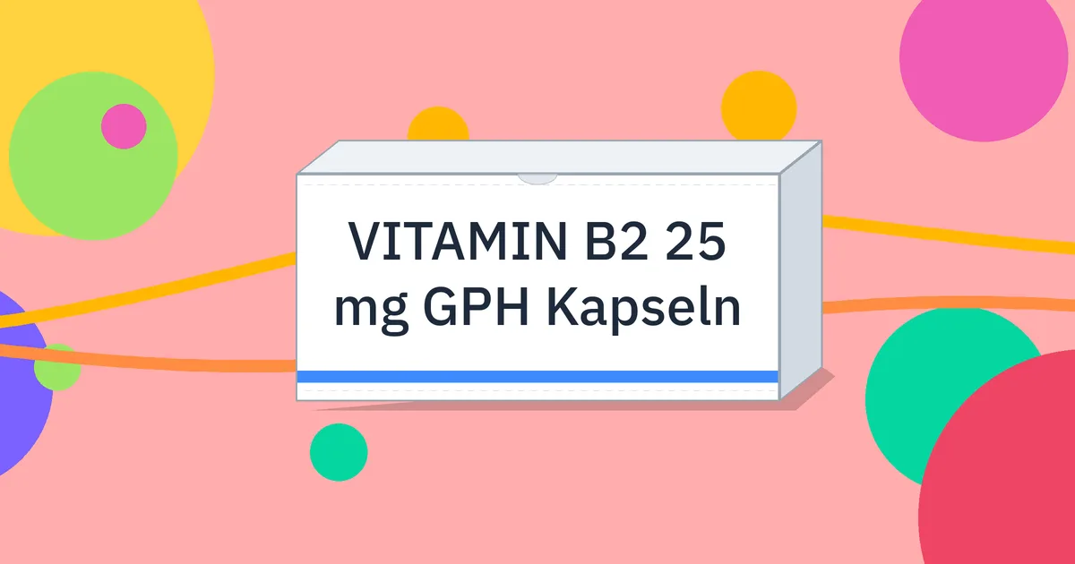 Symbolbild: Packung mit der Aufschrift VITAMIN B2 25 mg GPH Kapseln (PZN 16571182) – Verfügbarkeit und Bezug in Apotheken in Frankfurt am Main