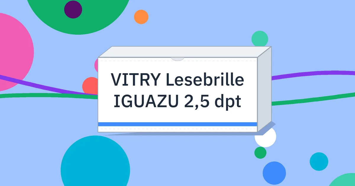 Symbolbild: Packung mit der Aufschrift VITRY Lesebrille IGUAZU 2,5 dpt (PZN 16788355) – Verfügbarkeit und Bezug in Apotheken in Frankfurt am Main