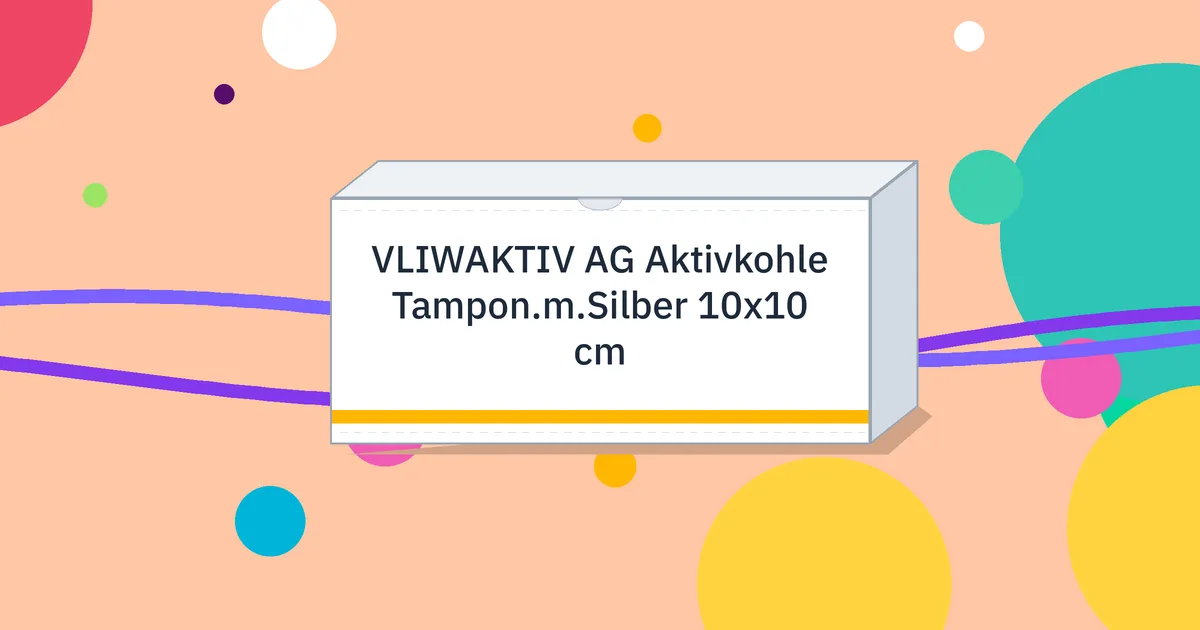 Symbolbild: Packung mit der Aufschrift VLIWAKTIV AG Aktivkohle Tampon.m.Silber 10x10 cm (PZN 15421204) – Verfügbarkeit und Bezug in Apotheken in Frankfurt am Main