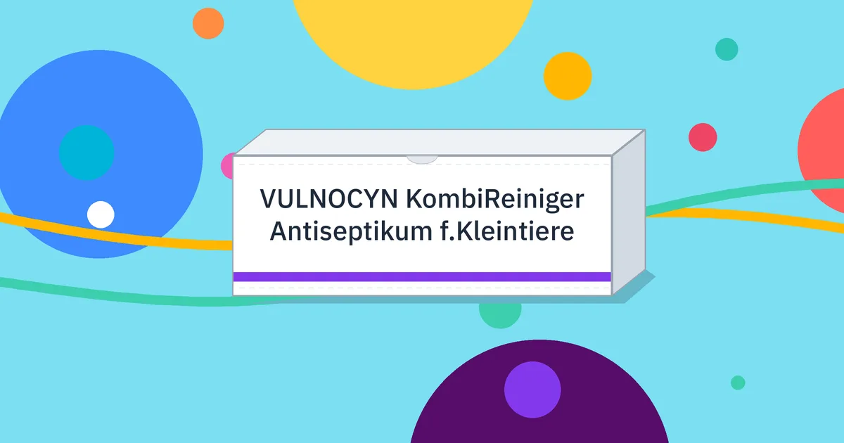 Symbolbild: Packung mit der Aufschrift VULNOCYN KombiReiniger Antiseptikum f.Kleintiere (PZN 19666500) – Verfügbarkeit und Bezug in Apotheken in Frankfurt am Main