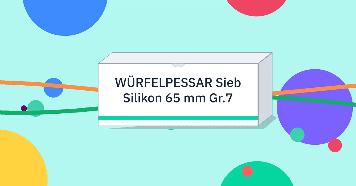 Symbolbild: Packung mit der Aufschrift WÜRFELPESSAR Sieb Silikon 65 mm Gr.7 (PZN 06869756) – Verfügbarkeit und Bezug in Apotheken in Frankfurt am Main