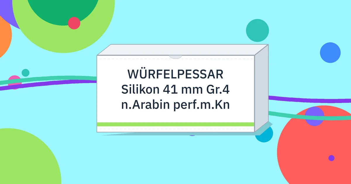 Symbolbild: Packung mit der Aufschrift WÜRFELPESSAR Silikon 41 mm Gr.4 n.Arabin perf.m.Kn (PZN 09305712) – Verfügbarkeit und Bezug in Apotheken in Frankfurt am Main