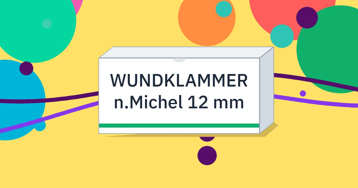 Symbolbild: Packung mit der Aufschrift WUNDKLAMMER n.Michel 12 mm (PZN 01741081) – Verfügbarkeit und Bezug in Apotheken in Frankfurt am Main