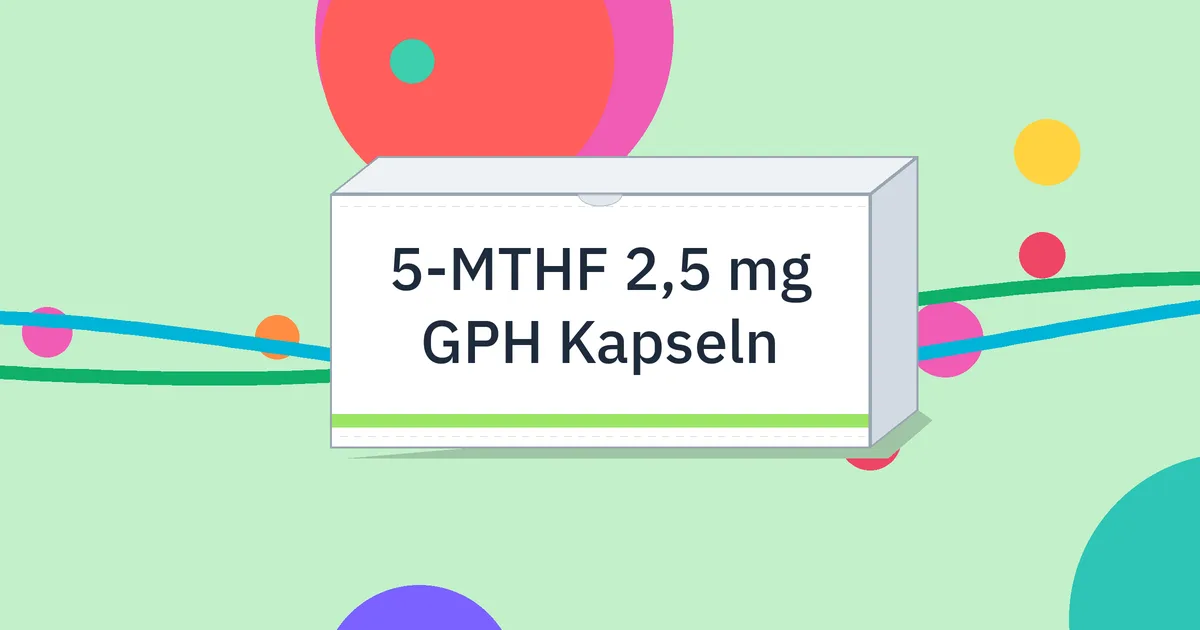 Symbolbild: Packung mit der Aufschrift 5-MTHF 2,5 mg GPH Kapseln (PZN 20051318) – Verfügbarkeit und Bezug in Apotheken in Frankfurt am Main