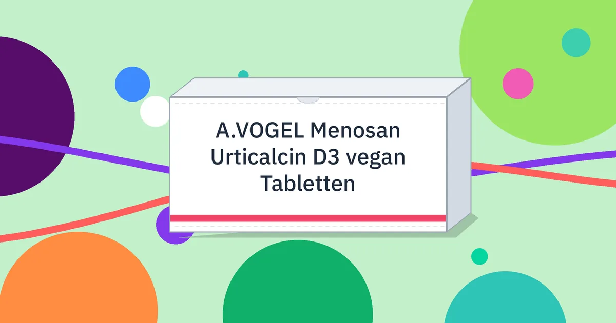 Symbolbild: Packung mit der Aufschrift A.VOGEL Menosan Urticalcin D3 vegan Tabletten (PZN 16819676) – Verfügbarkeit und Bezug in Apotheken in Frankfurt am Main