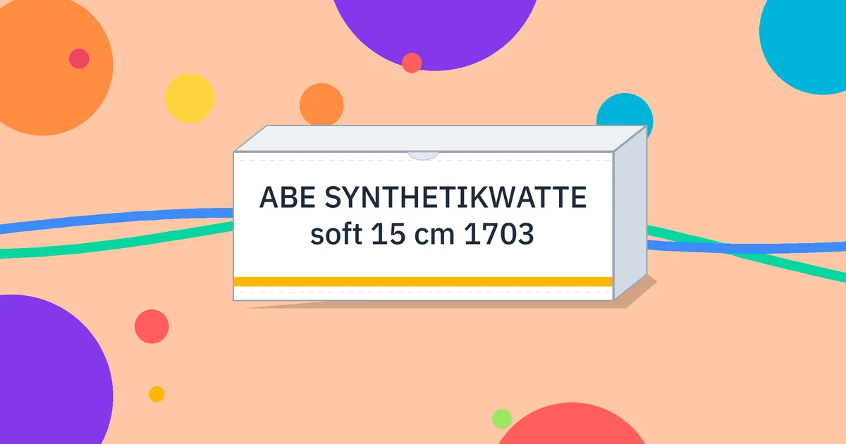 Symbolbild: Packung mit der Aufschrift ABE SYNTHETIKWATTE soft 15 cm 1703 (PZN 06627970) – Verfügbarkeit und Bezug in Apotheken in Frankfurt am Main