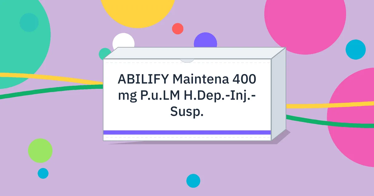 Symbolbild: Packung mit der Aufschrift ABILIFY Maintena 400 mg P.u.LM H.Dep.-Inj.-Susp. (PZN 18677134) – Verfügbarkeit und Bezug in Apotheken in Frankfurt am Main