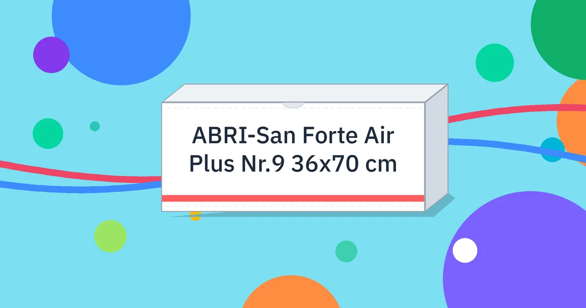 Symbolbild: Packung mit der Aufschrift ABRI-San Forte Air Plus Nr.9 36x70 cm (PZN 03561319) – Verfügbarkeit und Bezug in Apotheken in Frankfurt am Main