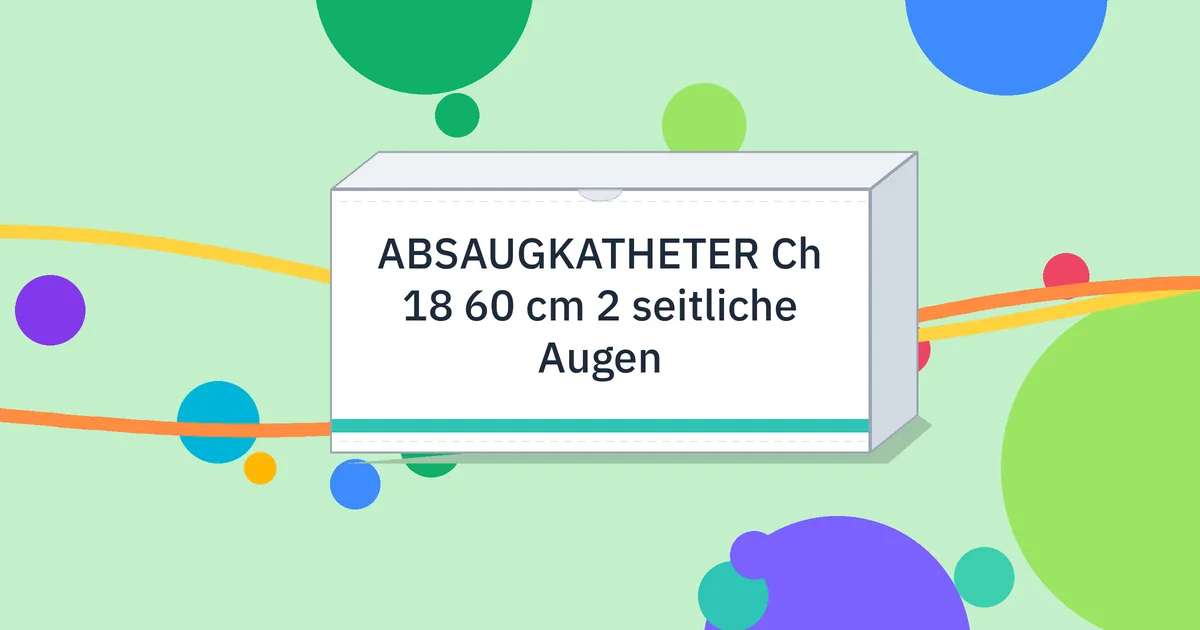 Symbolbild: Packung mit der Aufschrift ABSAUGKATHETER Ch 18 60 cm 2 seitliche Augen (PZN 03390384) – Verfügbarkeit und Bezug in Apotheken in Frankfurt am Main