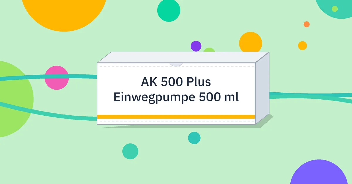 Symbolbild: Packung mit der Aufschrift AK 500 Plus Einwegpumpe 500 ml (PZN 15870907) – Verfügbarkeit und Bezug in Apotheken in Frankfurt am Main