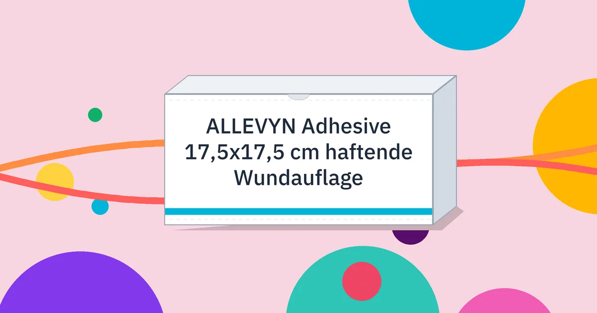 Symbolbild: Packung mit der Aufschrift ALLEVYN Adhesive 17,5x17,5 cm haftende Wundauflage (PZN 17830668) – Verfügbarkeit und Bezug in Apotheken in Frankfurt am Main