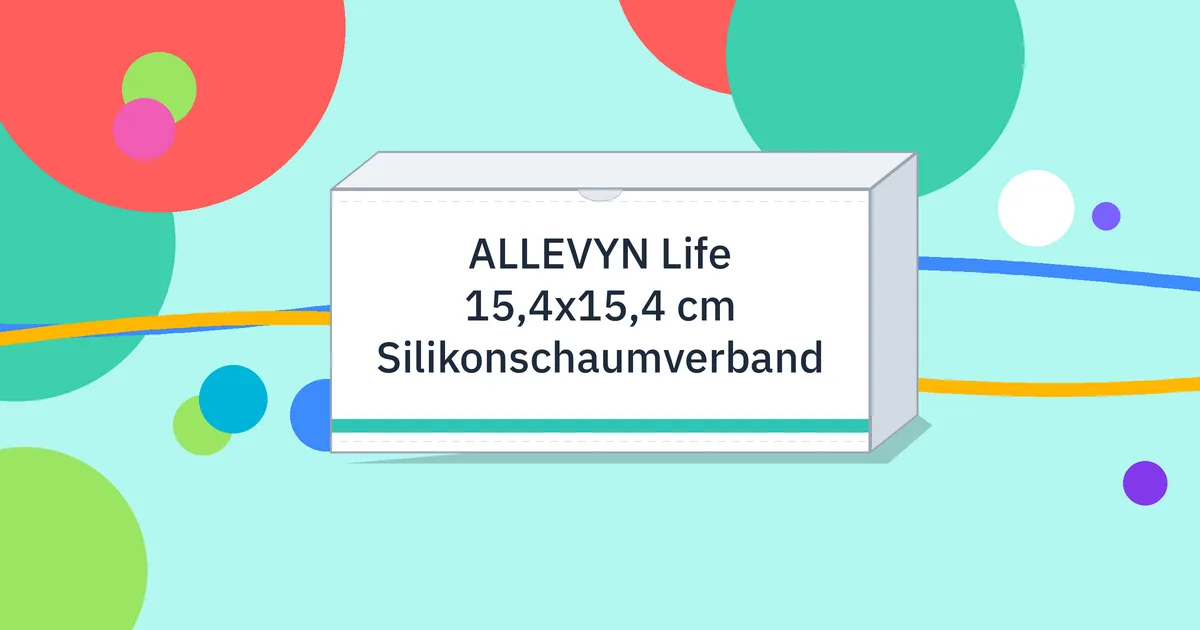 Symbolbild: Packung mit der Aufschrift ALLEVYN Life 15,4x15,4 cm Silikonschaumverband (PZN 19827653) – Verfügbarkeit und Bezug in Apotheken in Frankfurt am Main
