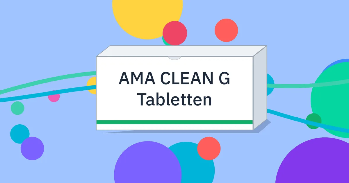 Symbolbild: Packung mit der Aufschrift AMA CLEAN G Tabletten (PZN 15399752) – Verfügbarkeit und Bezug in Apotheken in Frankfurt am Main