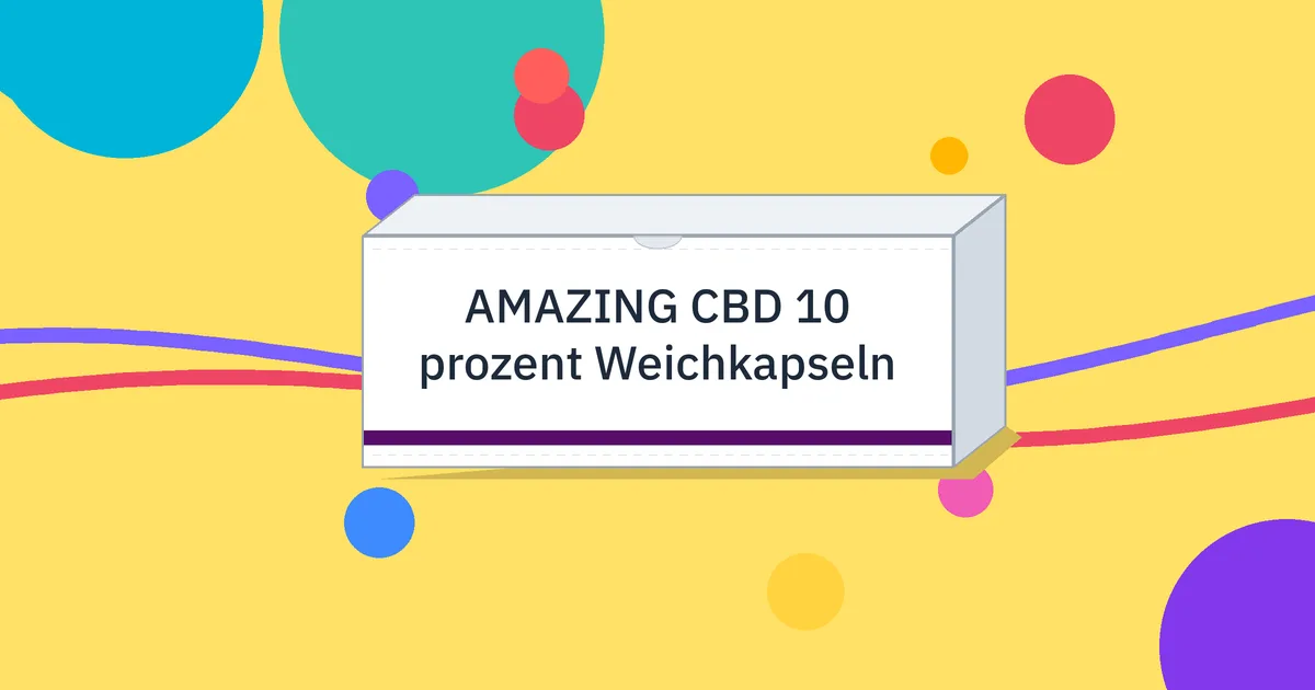 Symbolbild: Packung mit der Aufschrift AMAZING CBD 10 prozent Weichkapseln (PZN 20102352) – Verfügbarkeit und Bezug in Apotheken in Frankfurt am Main