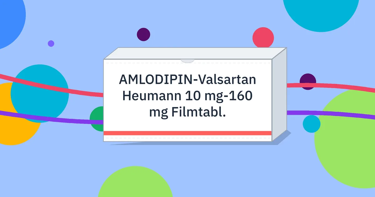 Symbolbild: Packung mit der Aufschrift AMLODIPIN-Valsartan Heumann 10 mg-160 mg Filmtabl. (PZN 14214992) – Verfügbarkeit und Bezug in Apotheken in Frankfurt am Main