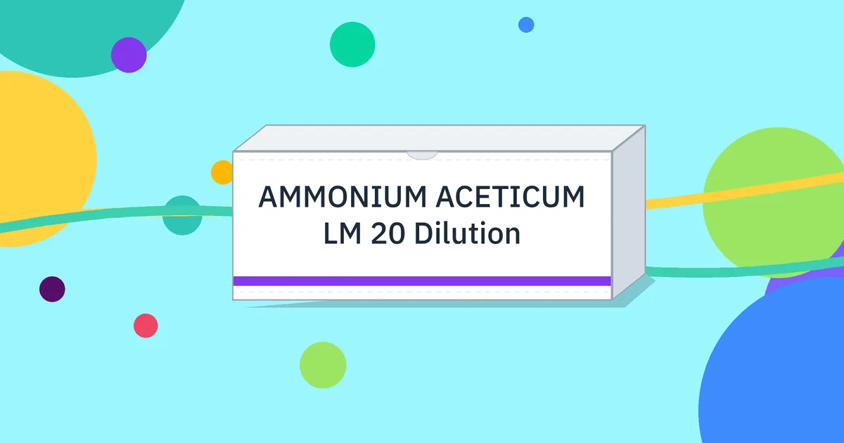 Symbolbild: Packung mit der Aufschrift AMMONIUM ACETICUM LM 20 Dilution (PZN 13319542) – Verfügbarkeit und Bezug in Apotheken in Frankfurt am Main