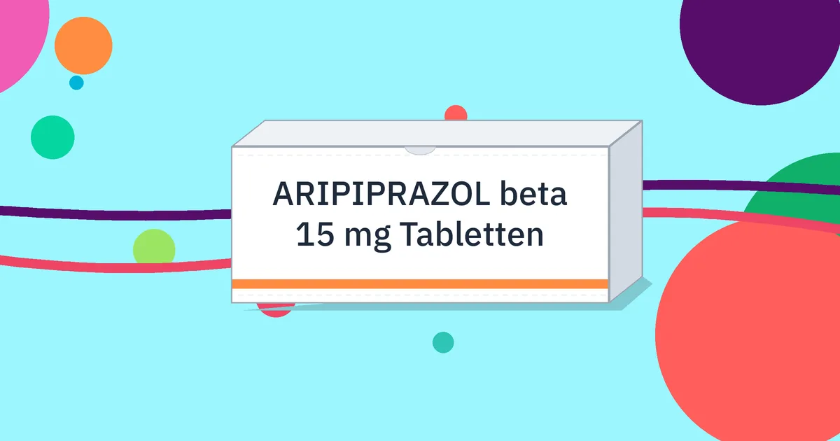 Symbolbild: Packung mit der Aufschrift ARIPIPRAZOL beta 15 mg Tabletten (PZN 07504637) – Verfügbarkeit und Bezug in Apotheken in Frankfurt am Main