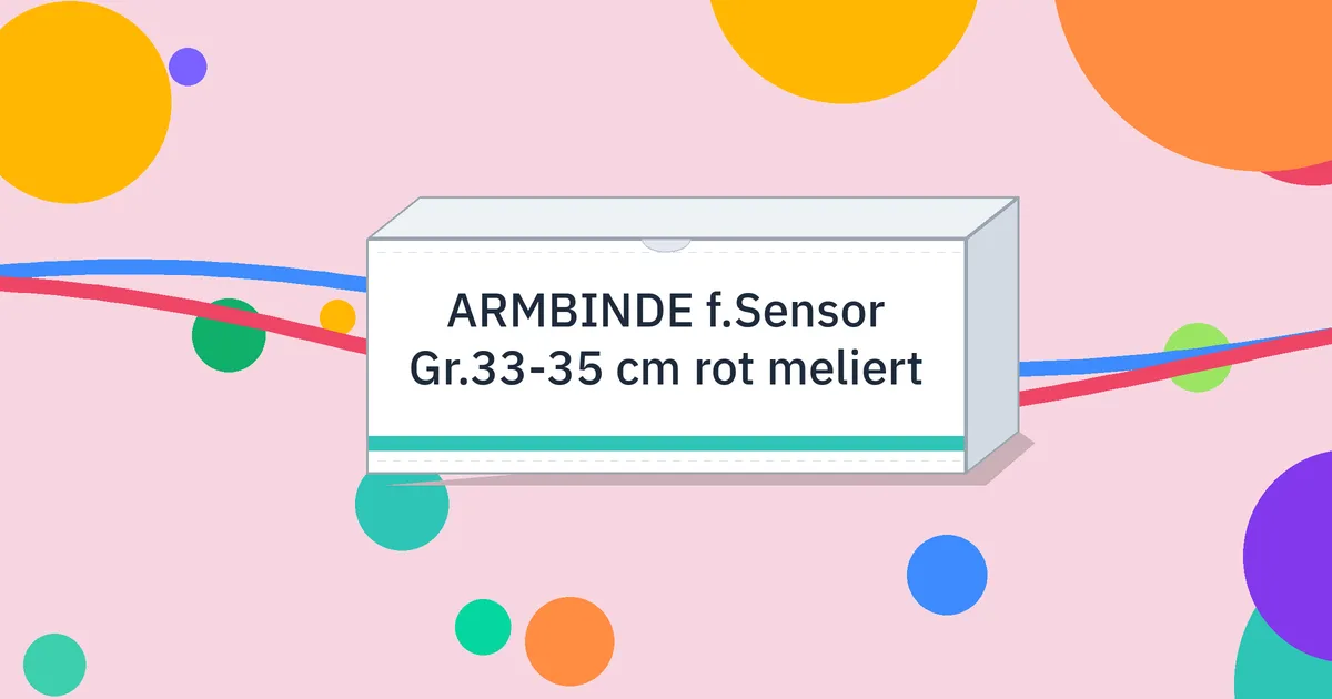 Symbolbild: Packung mit der Aufschrift ARMBINDE f.Sensor Gr.33-35 cm rot meliert (PZN 13917473) – Verfügbarkeit und Bezug in Apotheken in Frankfurt am Main