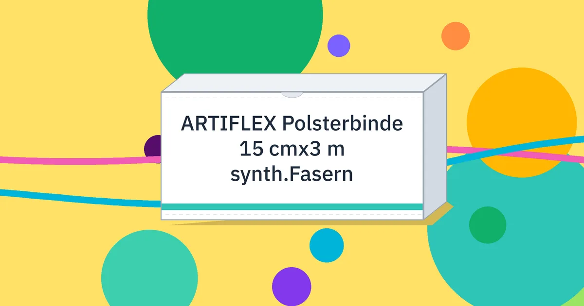 Symbolbild: Packung mit der Aufschrift ARTIFLEX Polsterbinde 15 cmx3 m synth.Fasern (PZN 07154373) – Verfügbarkeit und Bezug in Apotheken in Frankfurt am Main