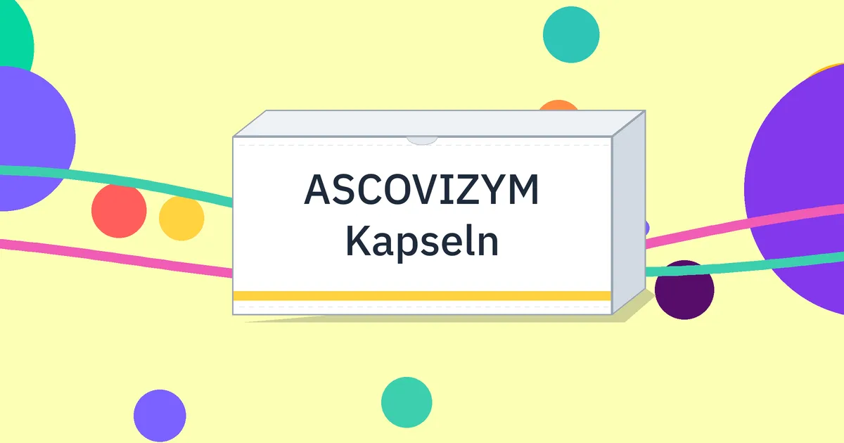 Symbolbild: Packung mit der Aufschrift ASCOVIZYM Kapseln (PZN 02332686) – Verfügbarkeit und Bezug in Apotheken in Frankfurt am Main