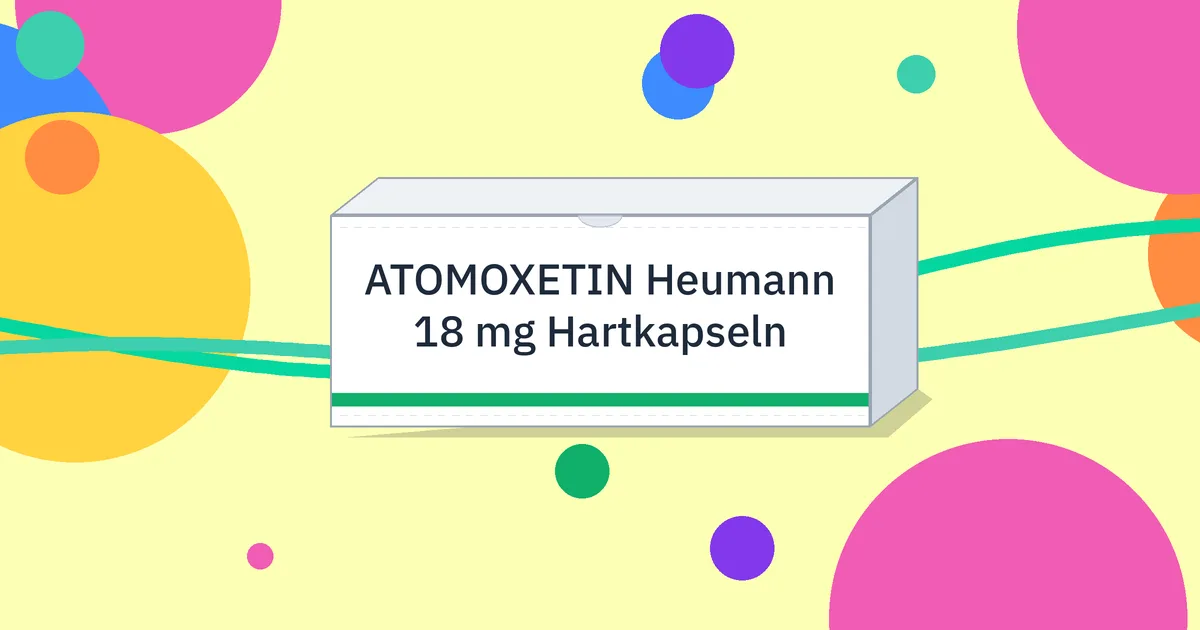 Symbolbild: Packung mit der Aufschrift ATOMOXETIN Heumann 18 mg Hartkapseln (PZN 18092965) – Verfügbarkeit und Bezug in Apotheken in Frankfurt am Main