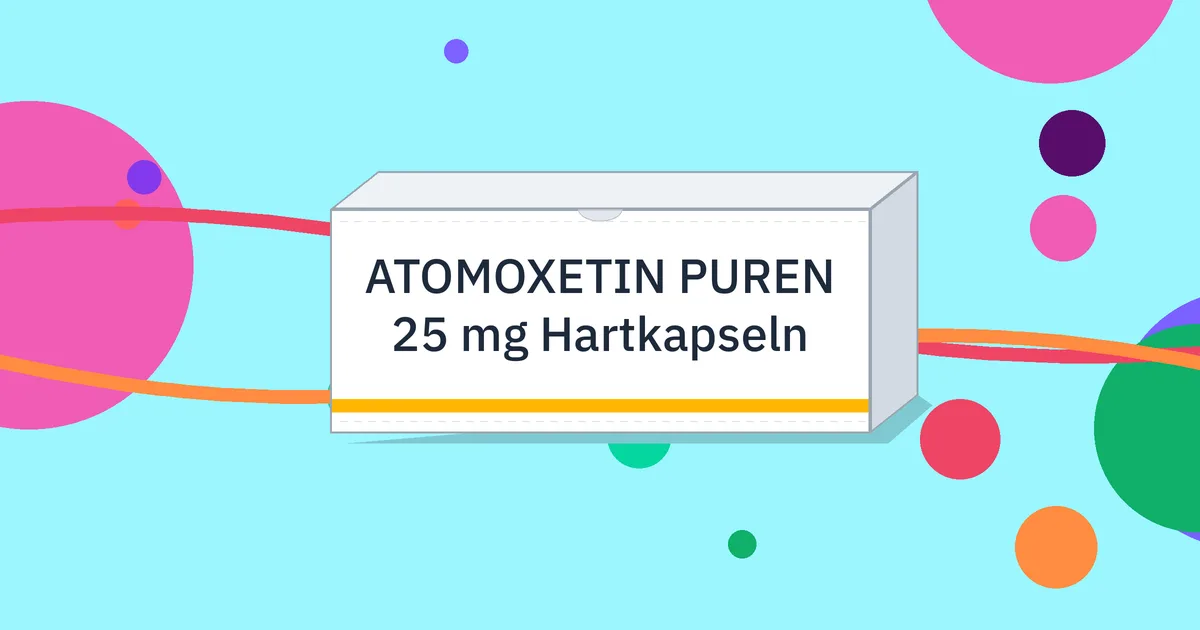 Symbolbild: Packung mit der Aufschrift ATOMOXETIN PUREN 25 mg Hartkapseln (PZN 14375614) – Verfügbarkeit und Bezug in Apotheken in Frankfurt am Main