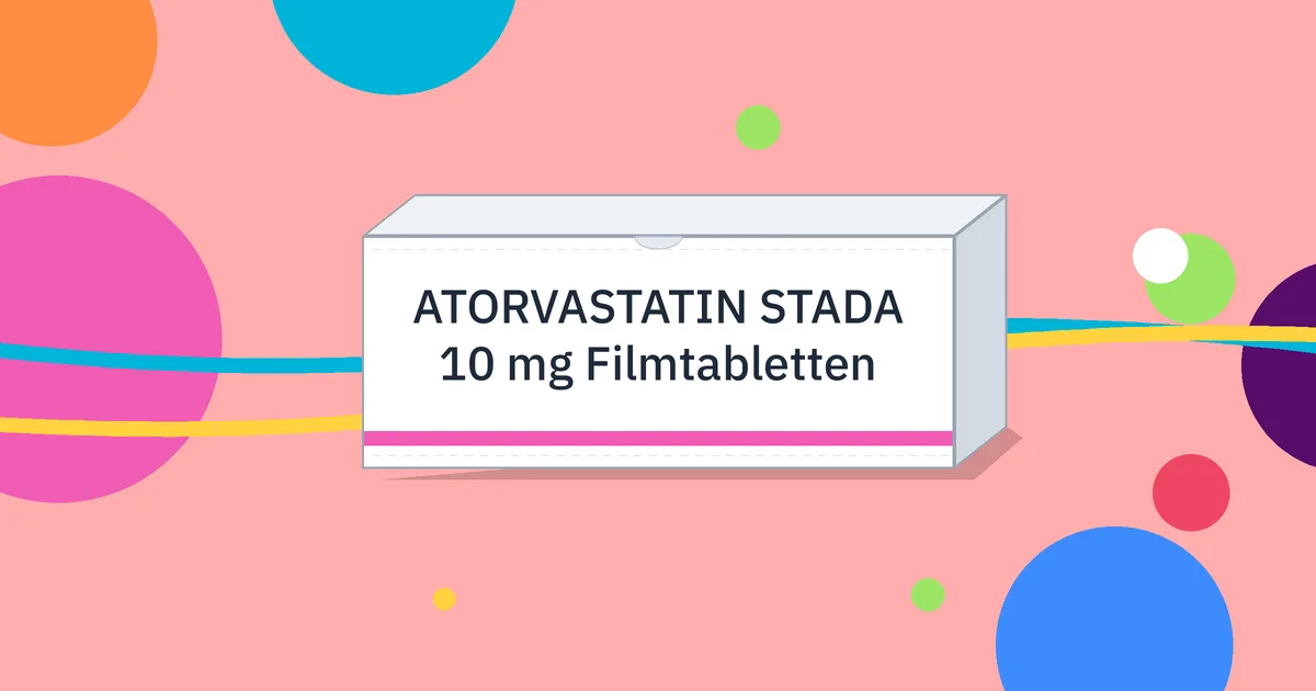 Symbolbild: Packung mit der Aufschrift ATORVASTATIN STADA 10 mg Filmtabletten (PZN 09231416) – Verfügbarkeit und Bezug in Apotheken in Frankfurt am Main