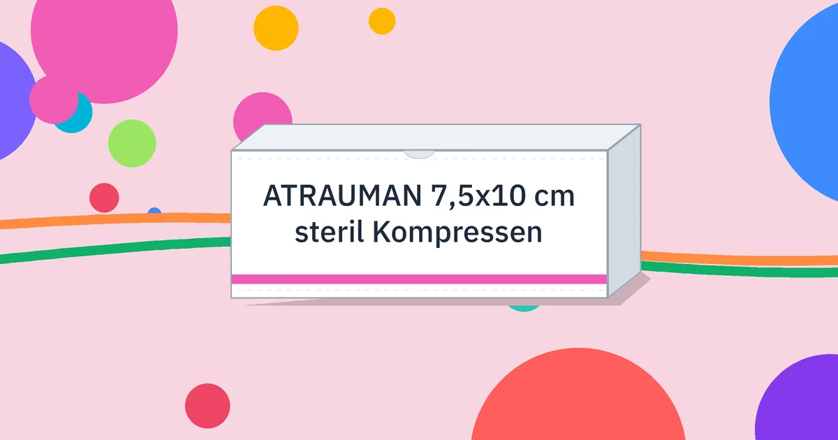 Symbolbild: Packung mit der Aufschrift ATRAUMAN 7,5x10 cm steril Kompressen (PZN 08453942) – Verfügbarkeit und Bezug in Apotheken in Frankfurt am Main