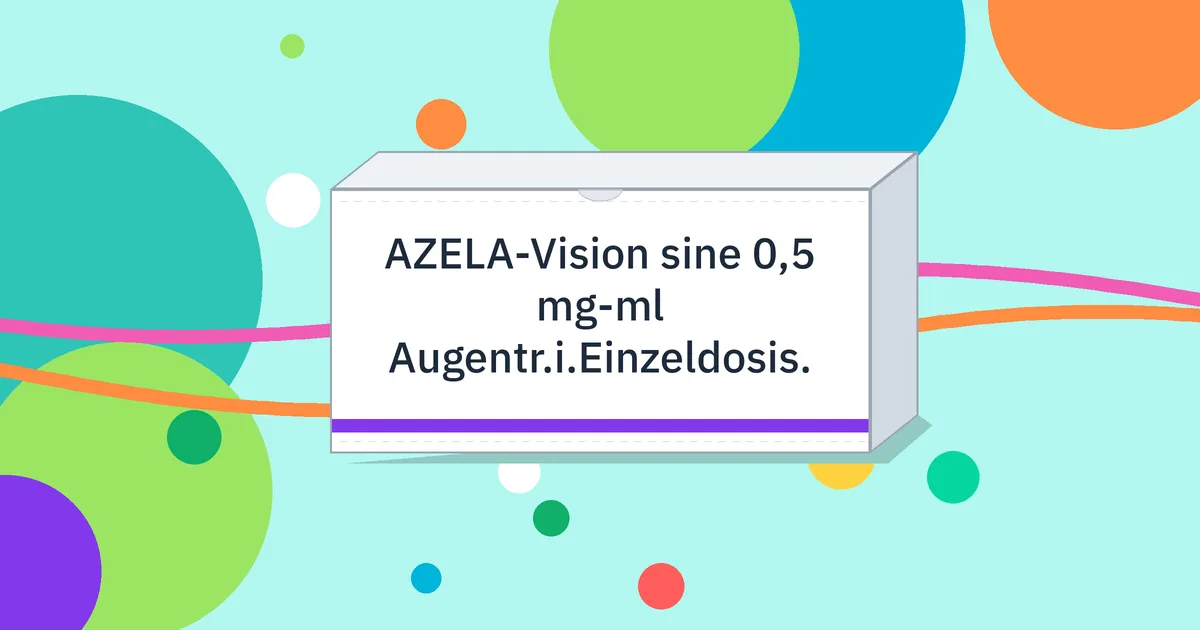 Symbolbild: Packung mit der Aufschrift AZELA-Vision sine 0,5 mg-ml Augentr.i.Einzeldosis. (PZN 02498263) – Verfügbarkeit und Bezug in Apotheken in Frankfurt am Main
