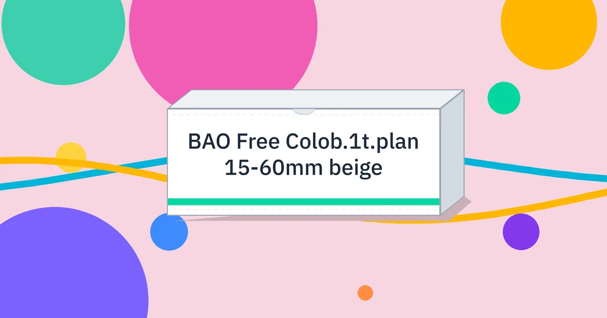 Symbolbild: Packung mit der Aufschrift BAO Free Colob.1t.plan 15-60mm beige (PZN 15406044) – Verfügbarkeit und Bezug in Apotheken in Frankfurt am Main