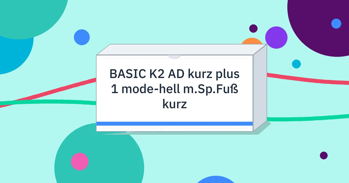 Symbolbild: Packung mit der Aufschrift BASIC K2 AD kurz plus 1 mode-hell m.Sp.Fuß kurz (PZN 20263641) – Verfügbarkeit und Bezug in Apotheken in Frankfurt am Main
