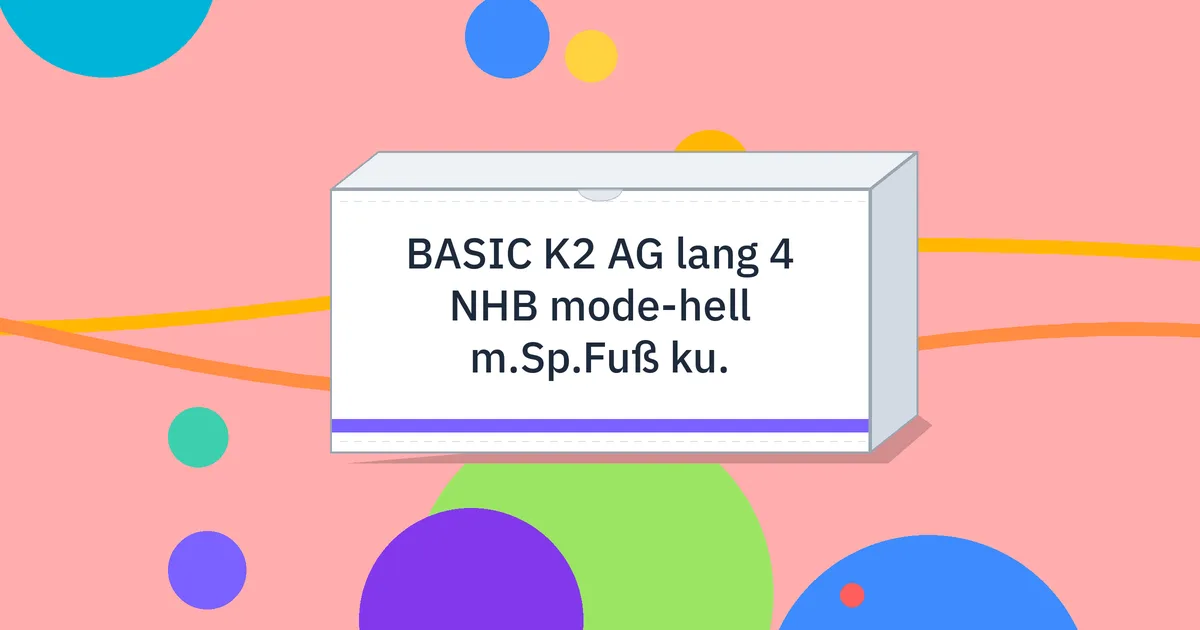 Symbolbild: Packung mit der Aufschrift BASIC K2 AG lang 4 NHB mode-hell m.Sp.Fuß ku. (PZN 20267521) – Verfügbarkeit und Bezug in Apotheken in Frankfurt am Main