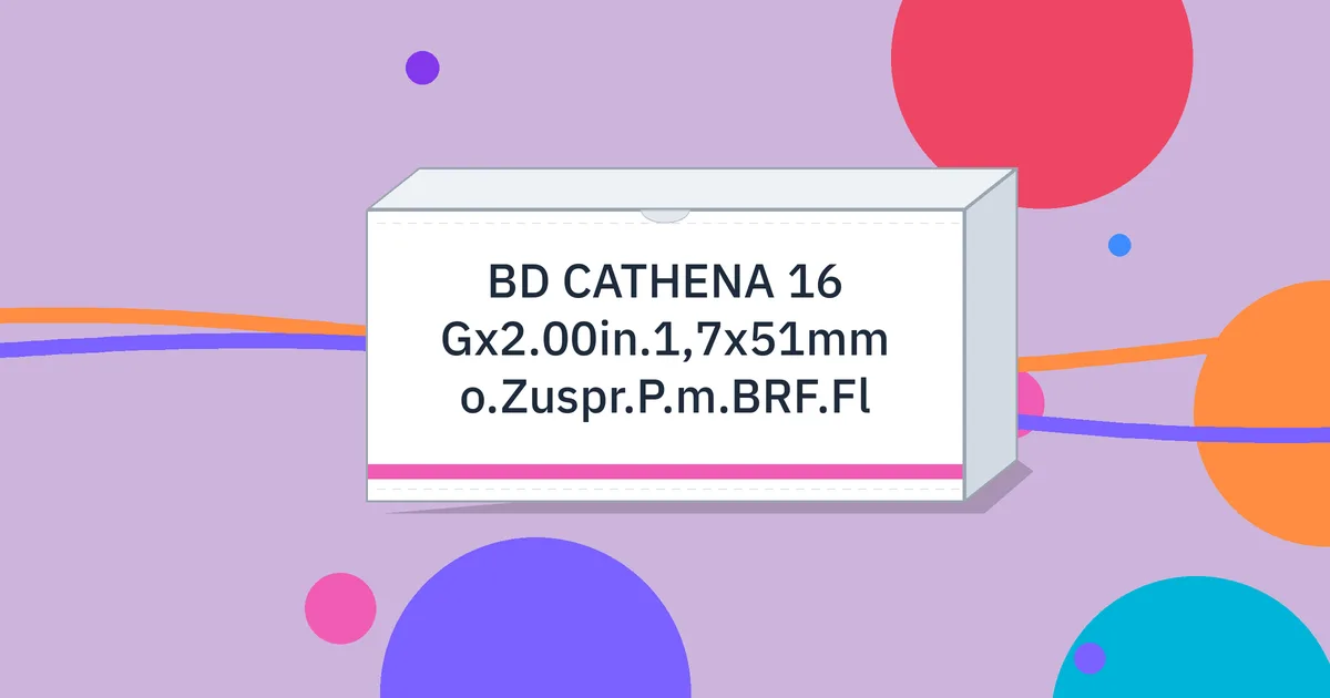 Symbolbild: Packung mit der Aufschrift BD CATHENA 16 Gx2.00in.1,7x51mm o.Zuspr.P.m.BRF.Fl (PZN 17178475) – Verfügbarkeit und Bezug in Apotheken in Frankfurt am Main