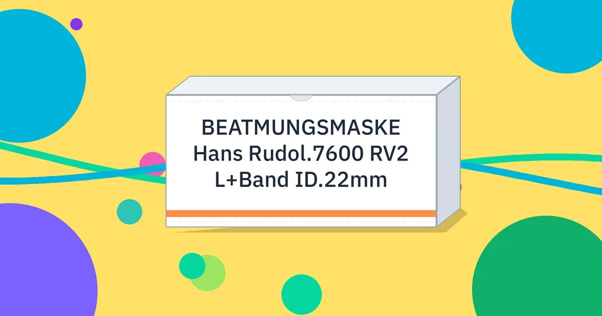 Symbolbild: Packung mit der Aufschrift BEATMUNGSMASKE Hans Rudol.7600 RV2 L+Band ID.22mm (PZN 17303070) – Verfügbarkeit und Bezug in Apotheken in Frankfurt am Main