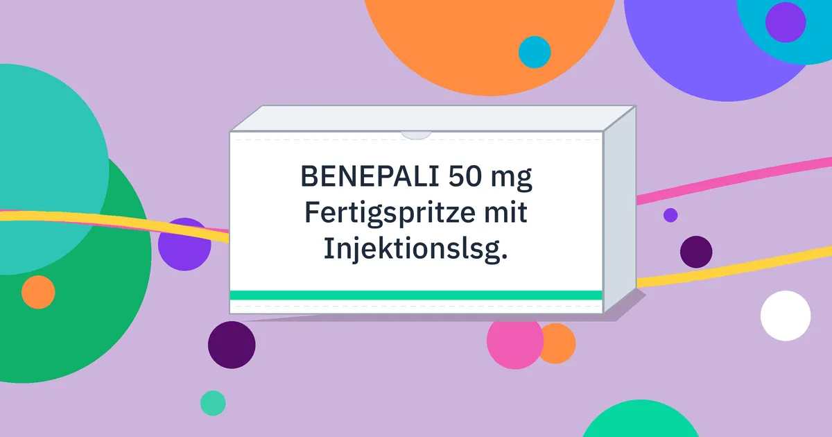 Symbolbild: Packung mit der Aufschrift BENEPALI 50 mg Fertigspritze mit Injektionslsg. (PZN 14312708) – Verfügbarkeit und Bezug in Apotheken in Frankfurt am Main