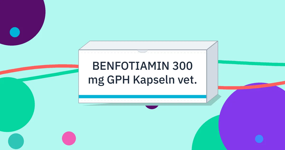 Symbolbild: Packung mit der Aufschrift BENFOTIAMIN 300 mg GPH Kapseln vet. (PZN 19248412) – Verfügbarkeit und Bezug in Apotheken in Frankfurt am Main