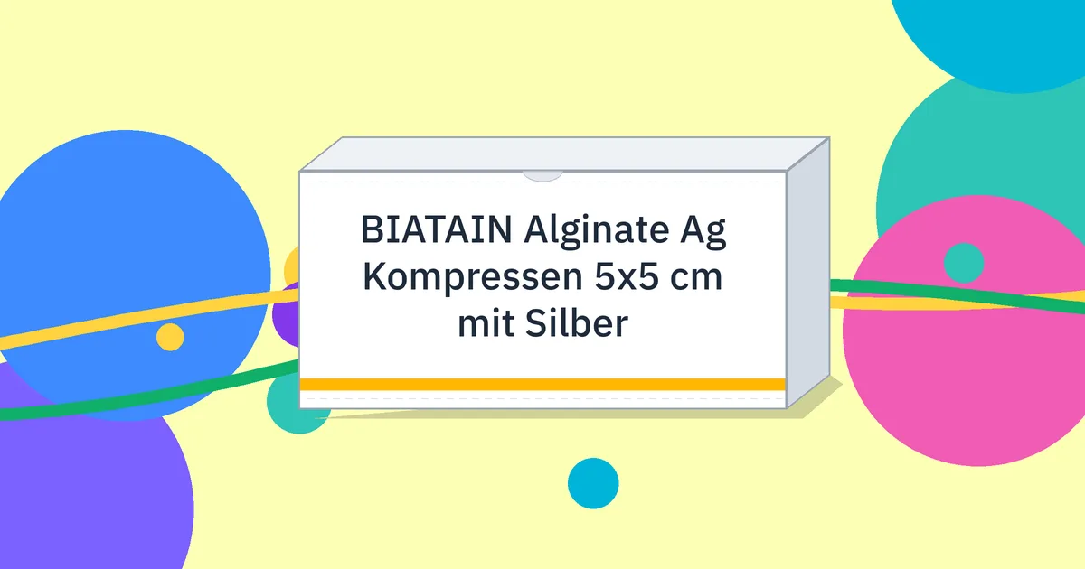 Symbolbild: Packung mit der Aufschrift BIATAIN Alginate Ag Kompressen 5x5 cm mit Silber (PZN 11117225) – Verfügbarkeit und Bezug in Apotheken in Frankfurt am Main