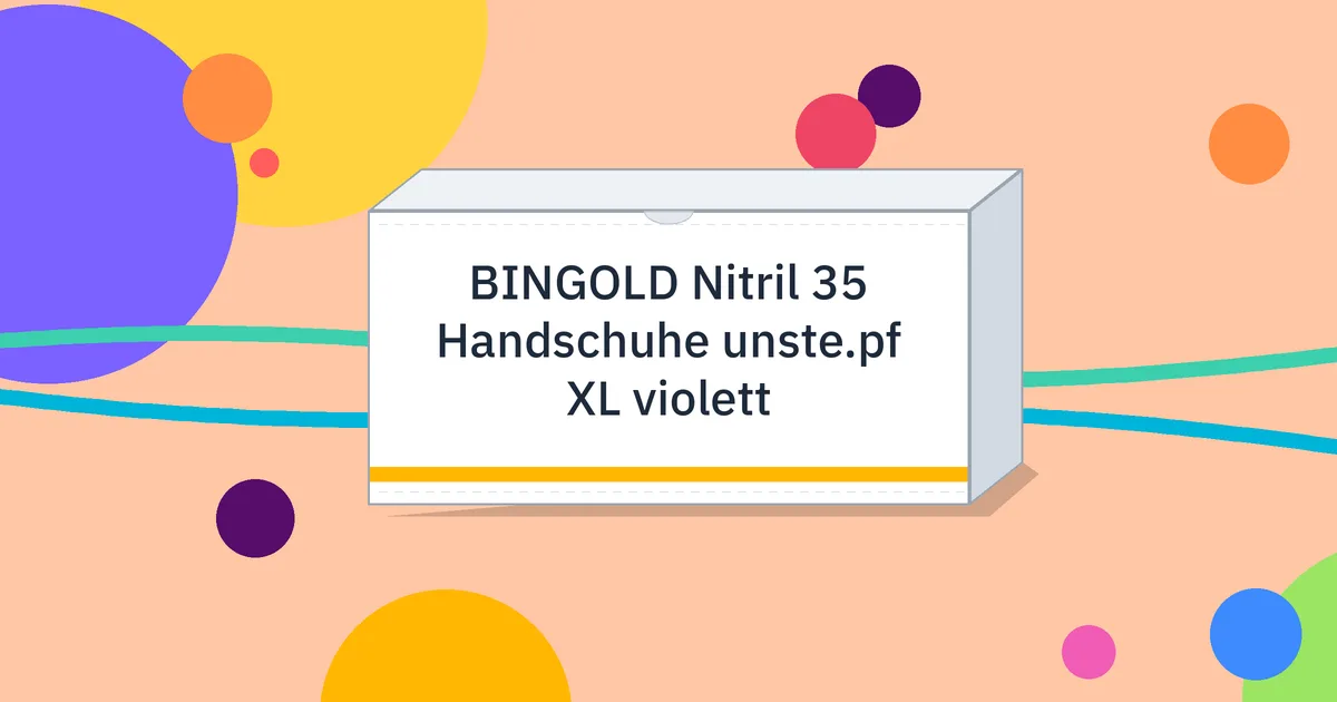 Symbolbild: Packung mit der Aufschrift BINGOLD Nitril 35 Handschuhe unste.pf XL violett (PZN 19472517) – Verfügbarkeit und Bezug in Apotheken in Frankfurt am Main